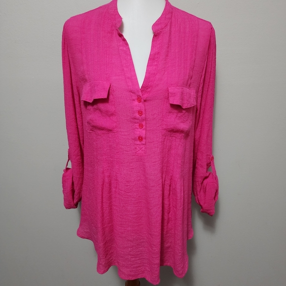 Zac & Rachel | Tops | Zac Rachel Fuchsia Roll Tab Tunic Size Xl | Poshmark